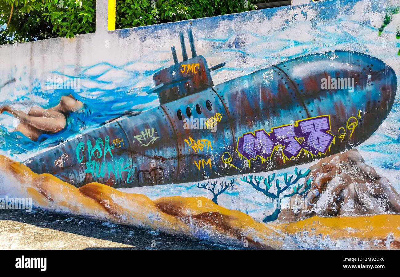 Puerto Escondido Oaxaca Mexico 03. October 2022 Wall with graffiti art ...