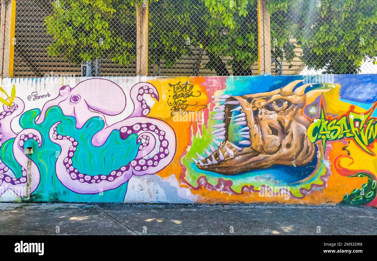 Puerto Escondido Oaxaca Mexico 03. October 2022 Wall with graffiti art ...