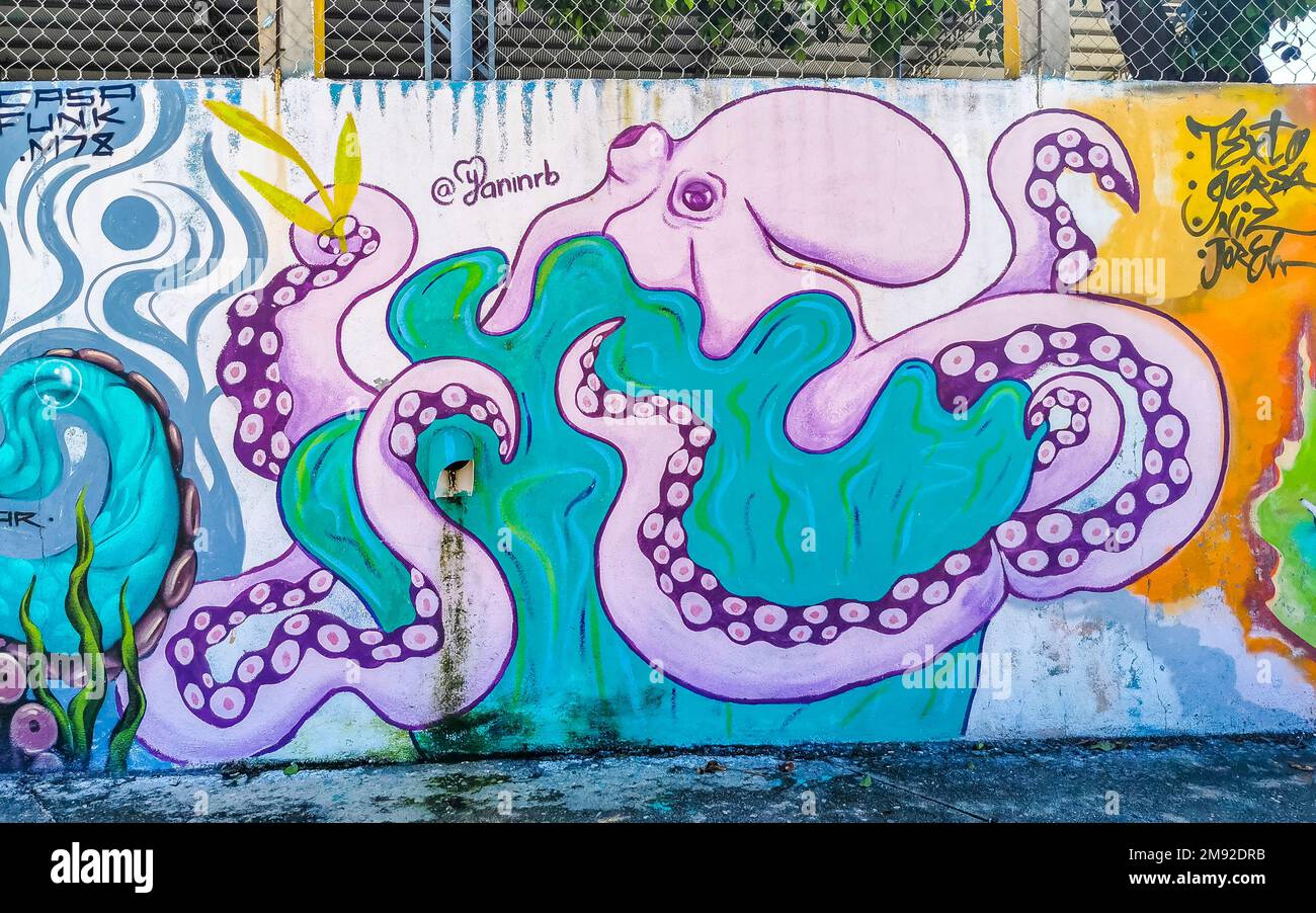 Puerto Escondido Oaxaca Mexico 03. October 2022 Wall with graffiti art ...