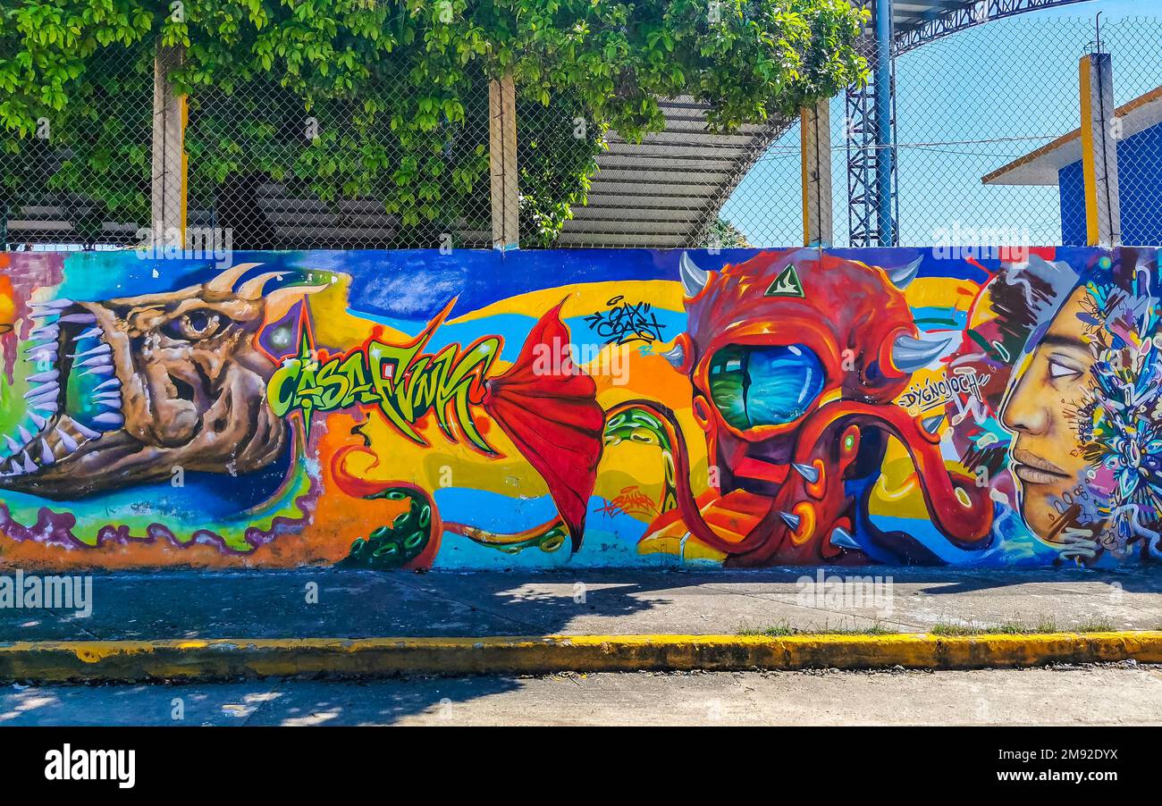 Puerto Escondido Oaxaca Mexico 03. October 2022 Wall with graffiti art ...