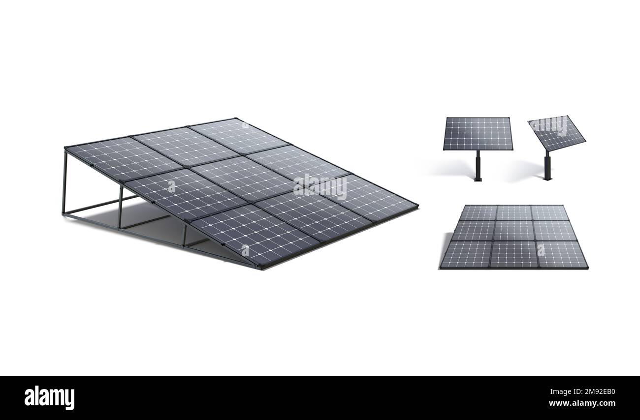 Blank black solar panel mockup set, different views Stock Photo - Alamy