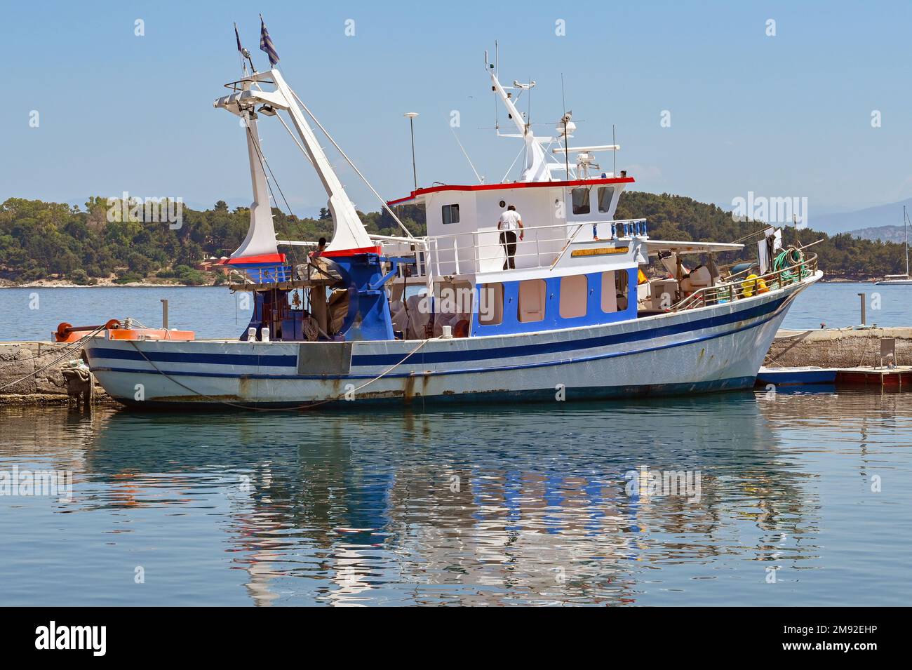 Corfu, Greece - June 2022: Fishing trawler docked in the town's harbour ...