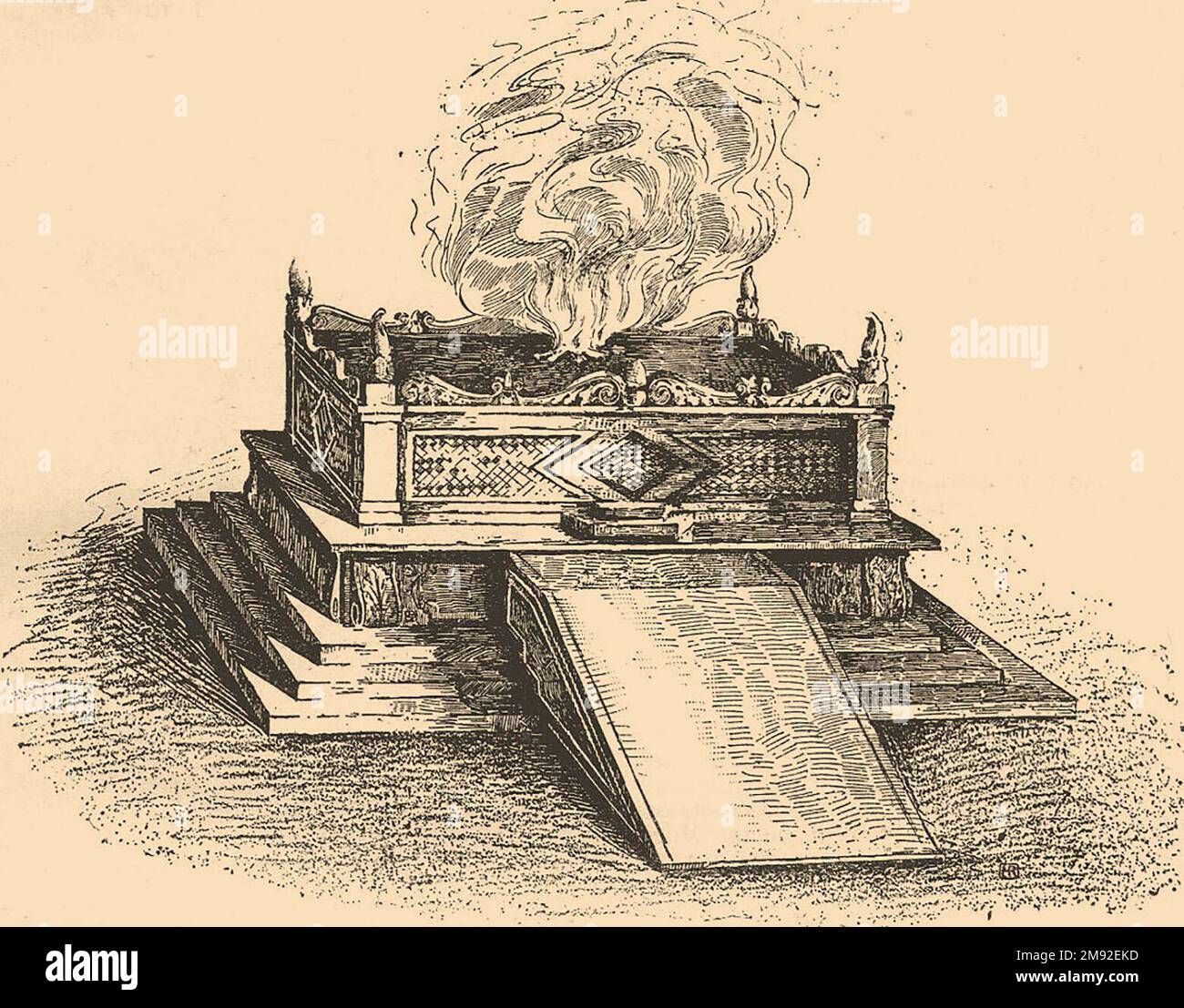 Temple bronze altar, after Calmet, Illustration from Brockhaus and ...