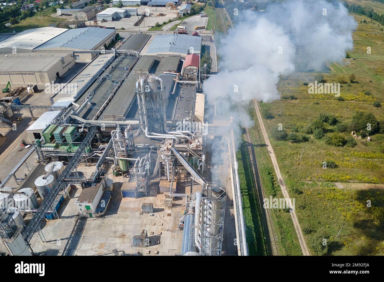 Aerial view of factory with high plant manufacture structure. Global ...