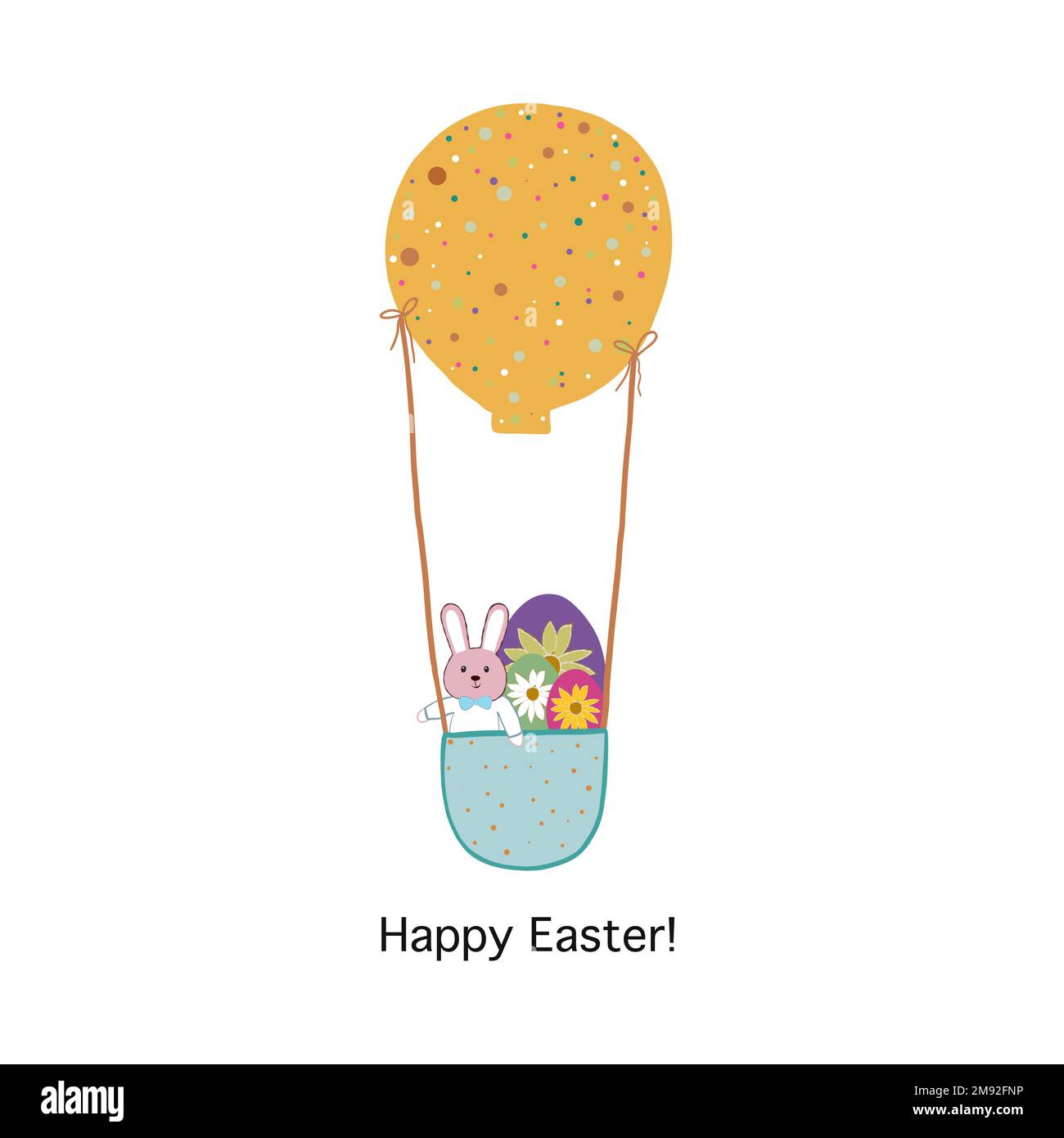 Bunny with colorful eggs and hot air balloon Stock Photo - Alamy