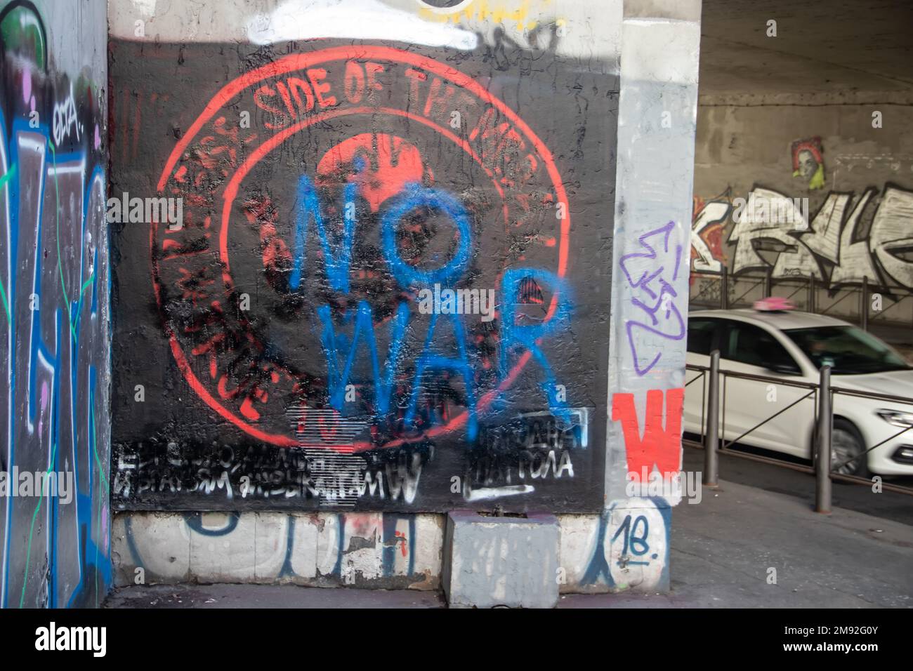 Anti war message "NO WAR" painted over graffiti of Wagner Group in ...
