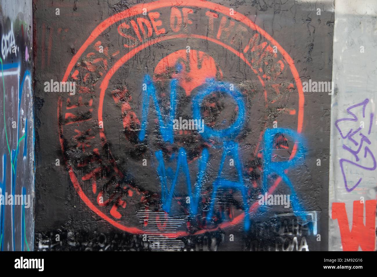 Anti war message "NO WAR" painted over graffiti of Wagner Group in ...