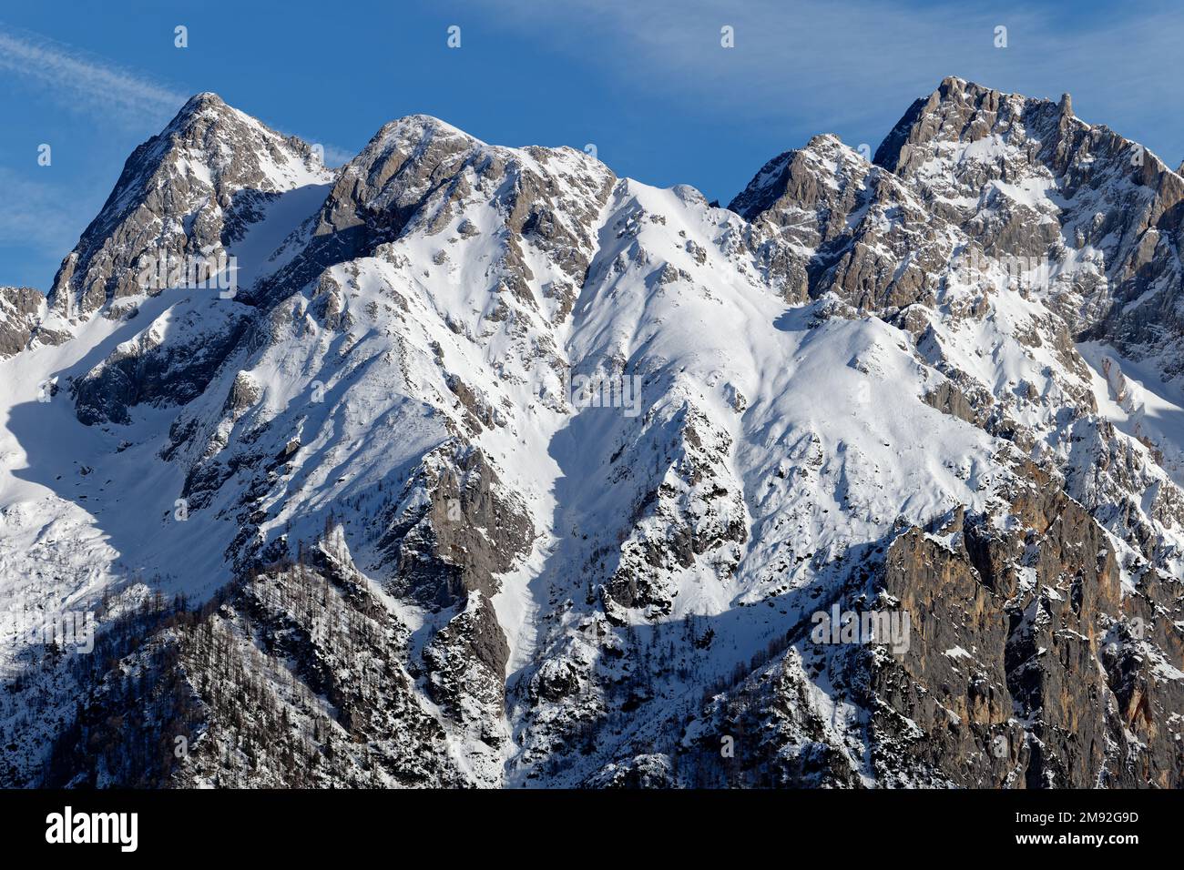 Amazing view of different mountain peaks with snow during winter in ...