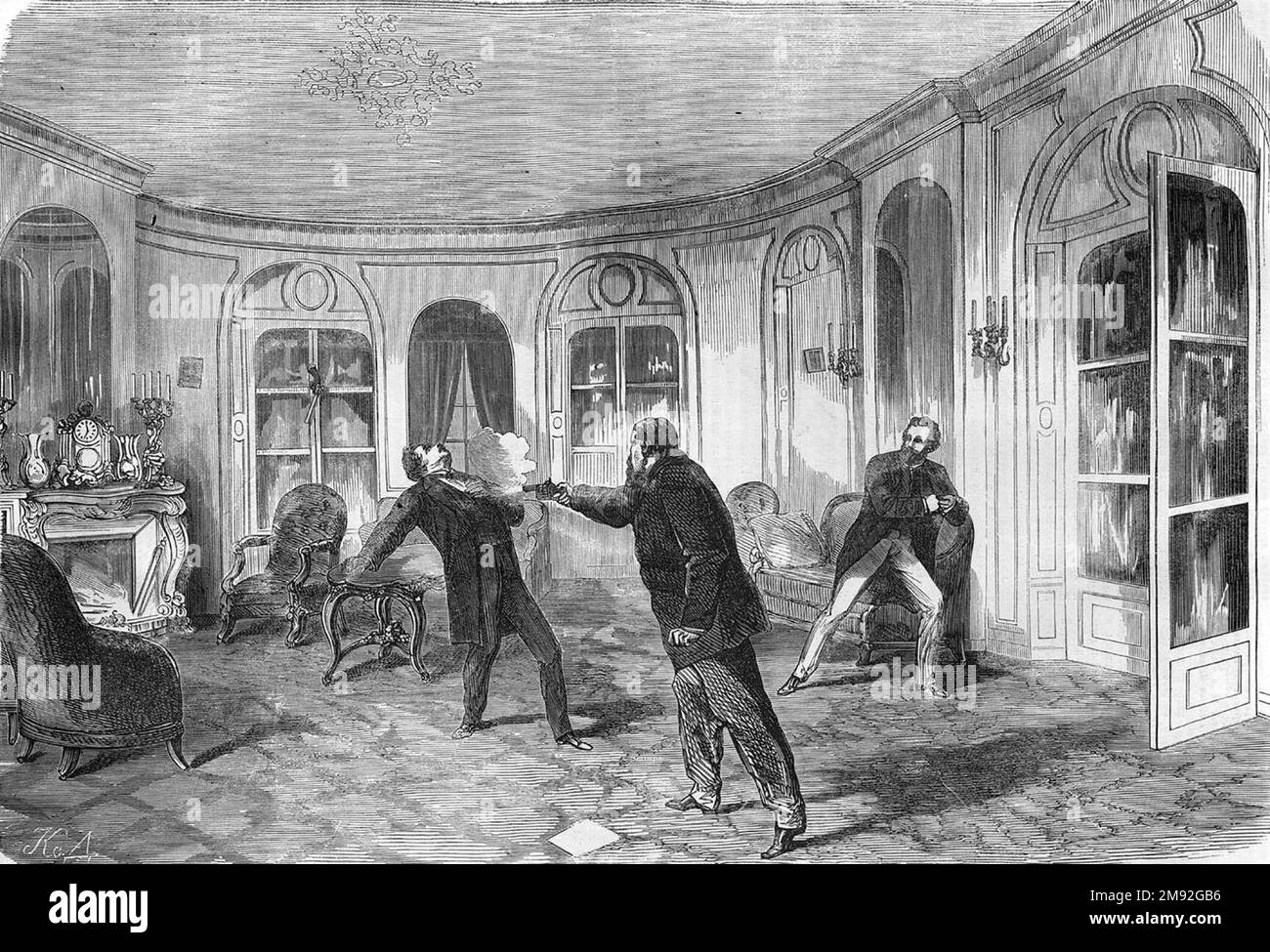 Prince Pierre Bonaparte shoots Victor Noir. From left to right: Victor ...