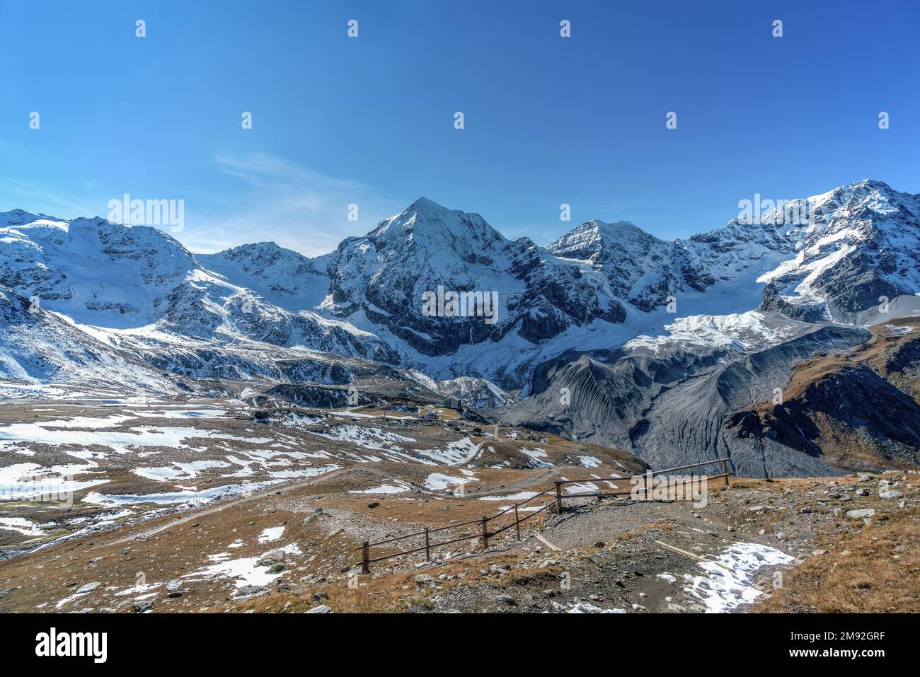 Panoramic view of Ortler, Koenigsspitze and Monte Zebru in the italian ...