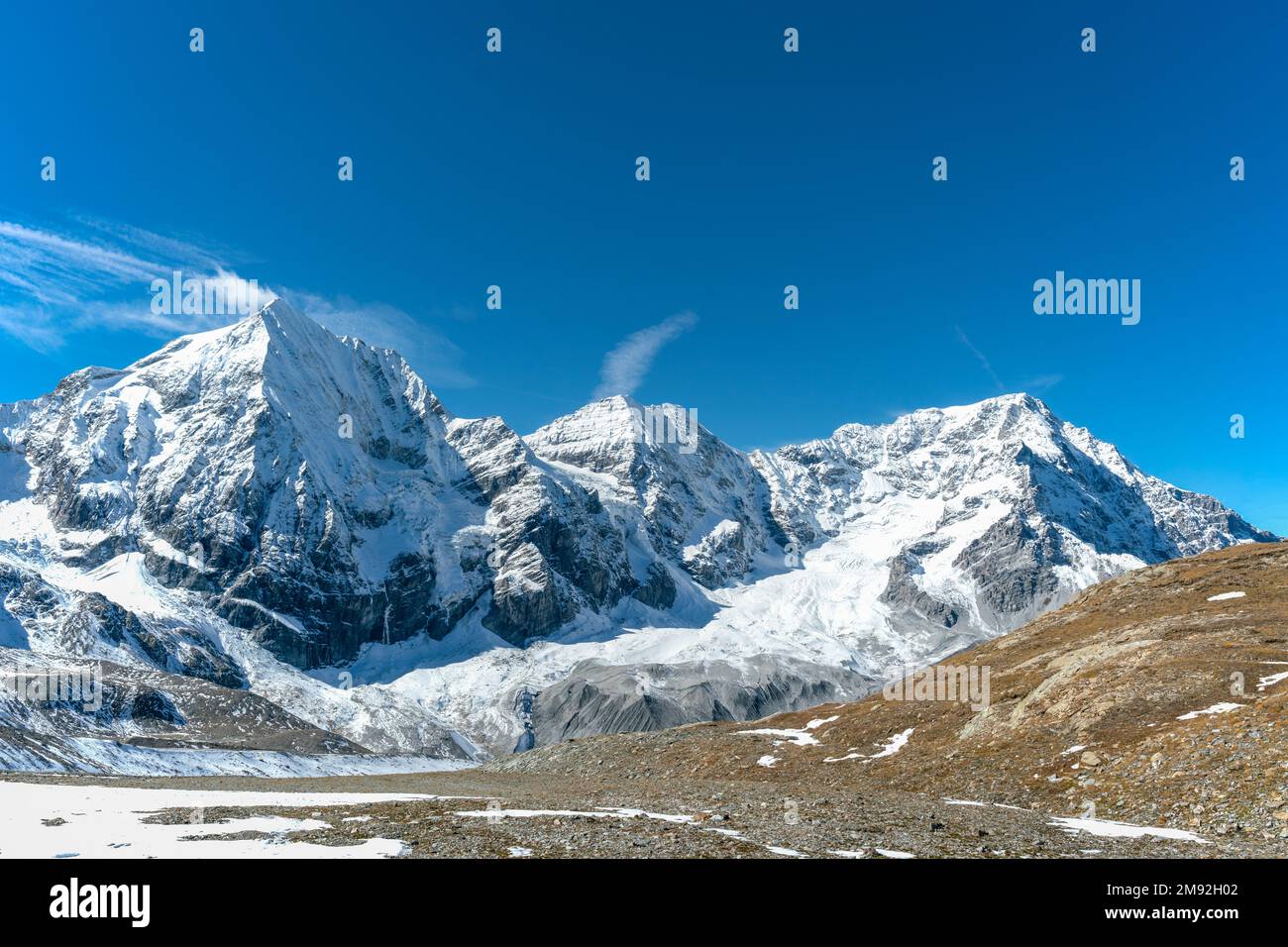Panoramic view of Ortler, Koenigsspitze and Monte Zebru in the italian ...