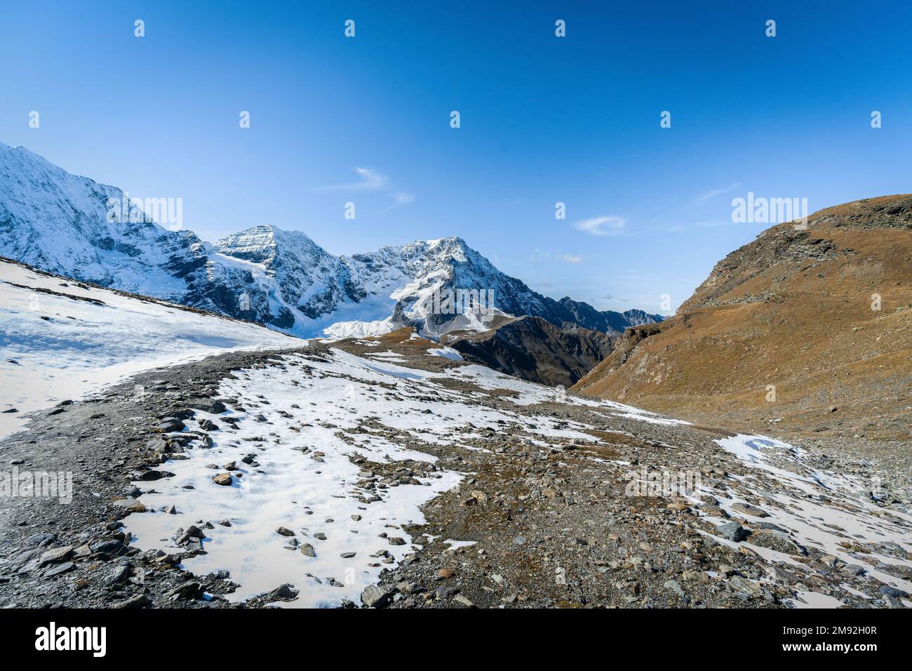 Panoramic view of Ortler, Koenigsspitze and Monte Zebru in the italian ...