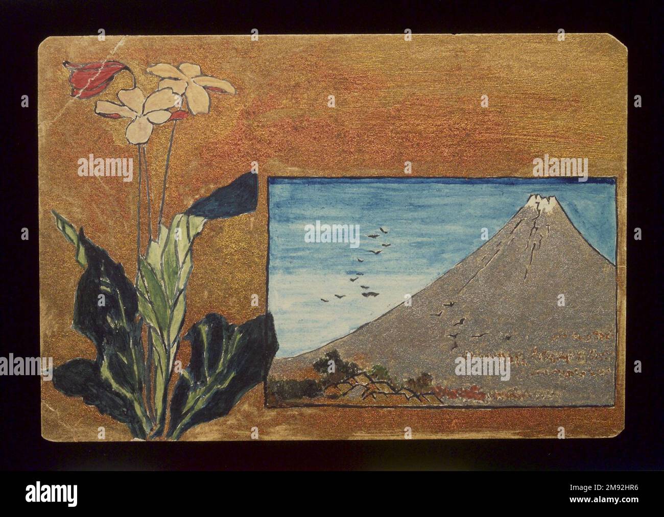 Small Card Decorated with Mount Fuji and Flowers Christopher Grant La ...