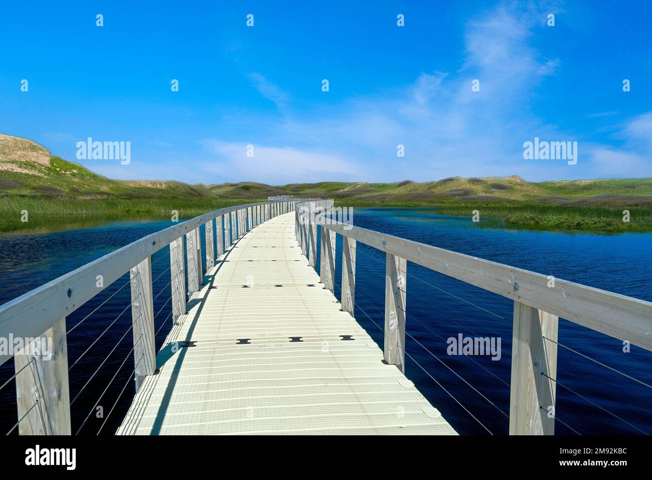 Floating boardwalk heading to the dunes in Prince Edward Island National Park, Canada Stock ...