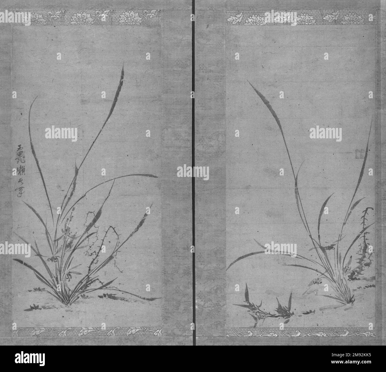 Kakemono: Orchids, Bamboo, and Thorns - Left panel Gyokuen Bompo ...