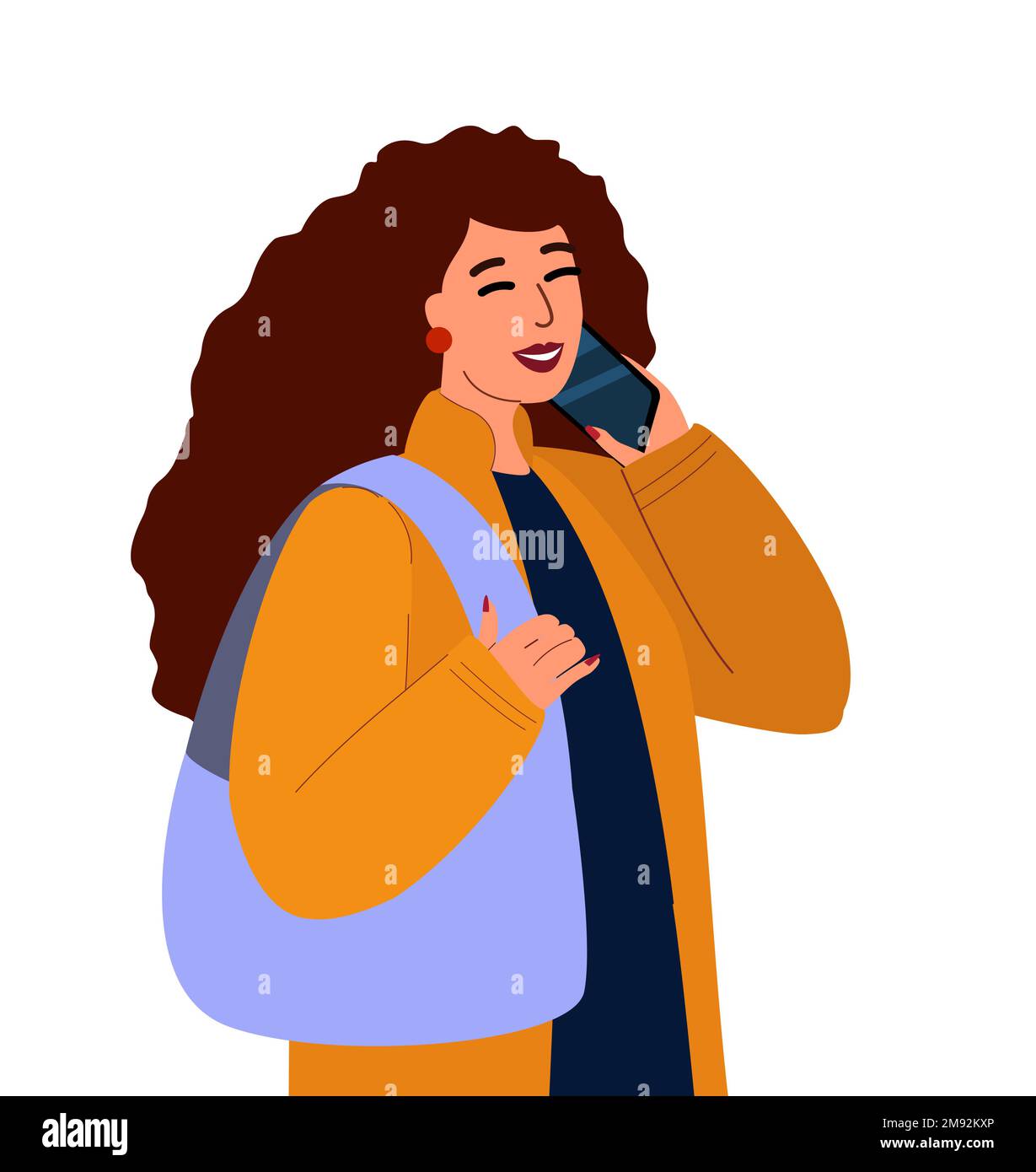 Woman talking, holding mobile phone by ear. Love call concept. Young ...