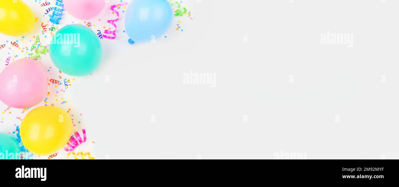 Birthday party theme banner with corner border on a white background ...
