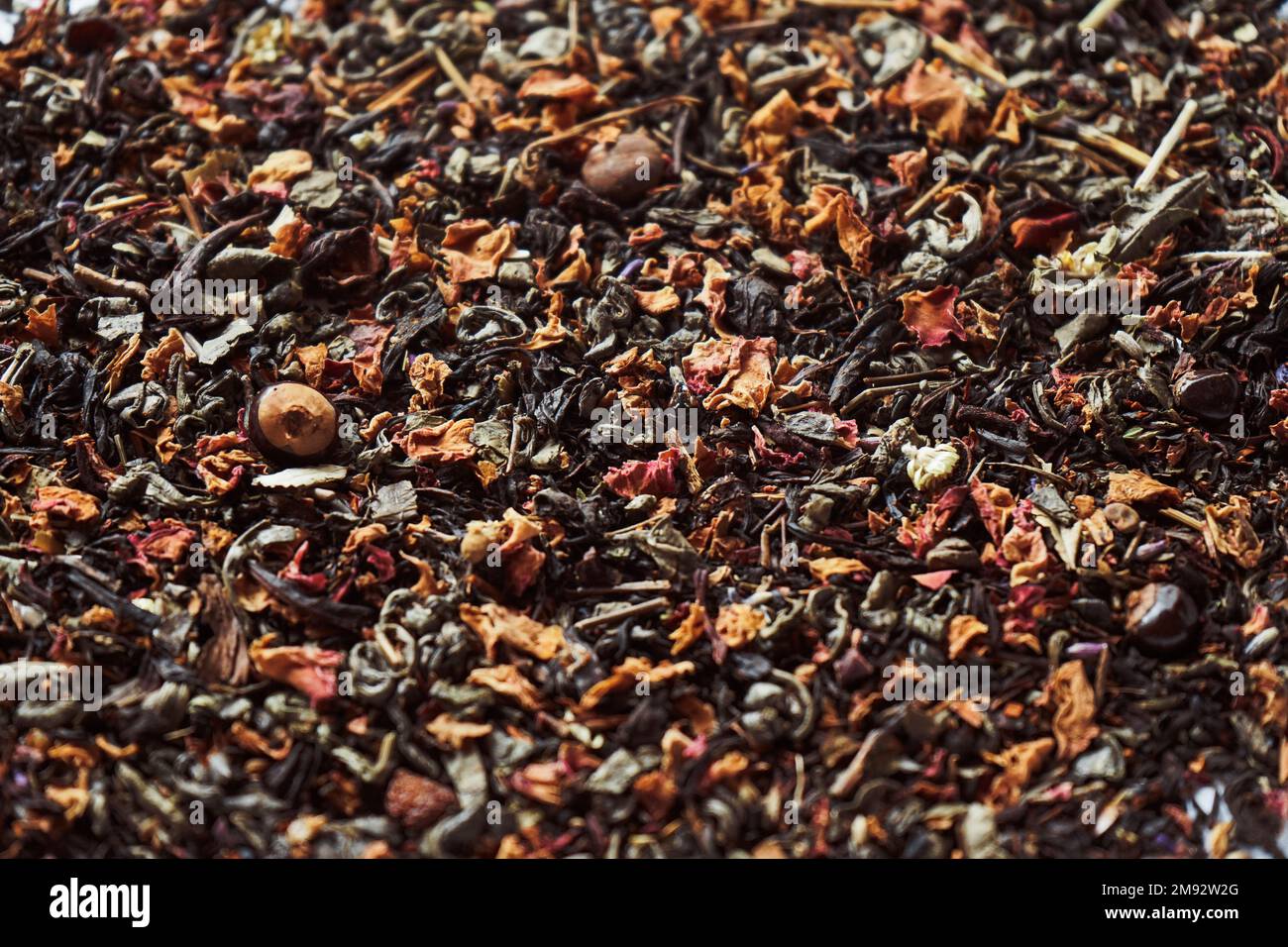 Macro shot of dried tea leaves arranged on surface Stock Photo - Alamy