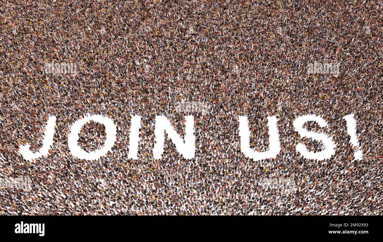 Concept conceptual large community of people forming JOIN US message ...