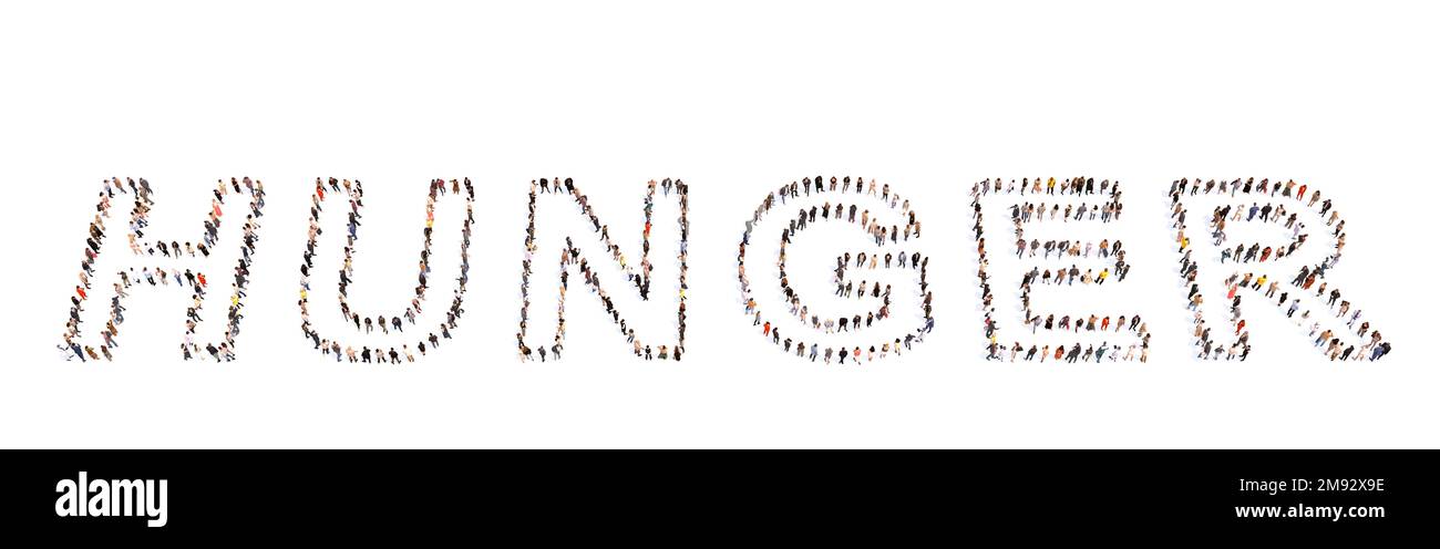 Concept conceptual large community of people forming the word HUNGER ...