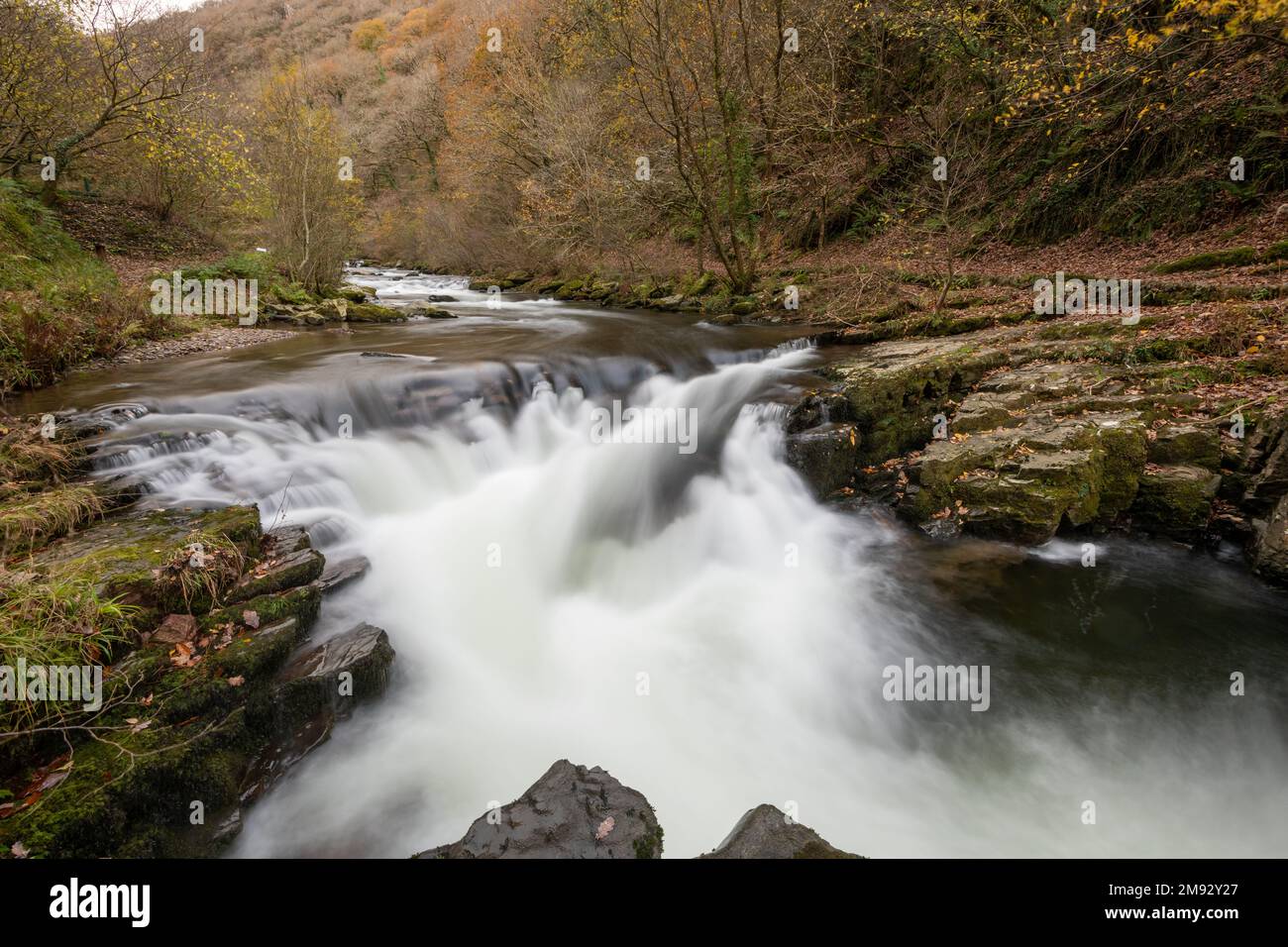 Long exposure of the Watersmeet Bridge waterfall on the East Lyn river ...