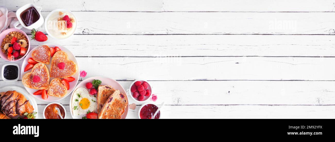 Valentines or Mothers Day brunch corner border. Top down view on a ...