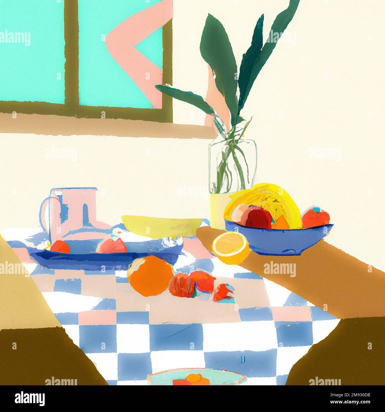 An abstract painting illustration of fresh fruits spreaded all over the ...