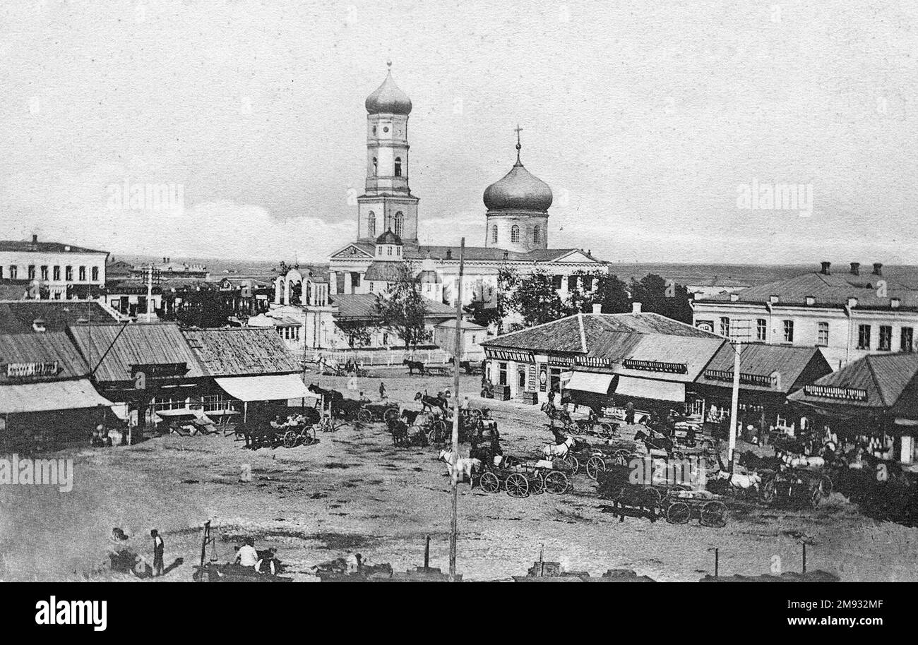 Mariupol Ukraine. Bazaar at the Kharlampievskaya Cathedral Church ca ...
