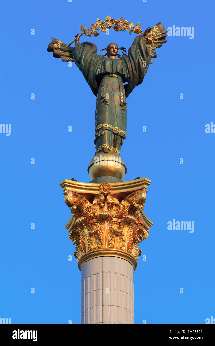 Close-up of the female spirit Berehynia on top of the Independence ...