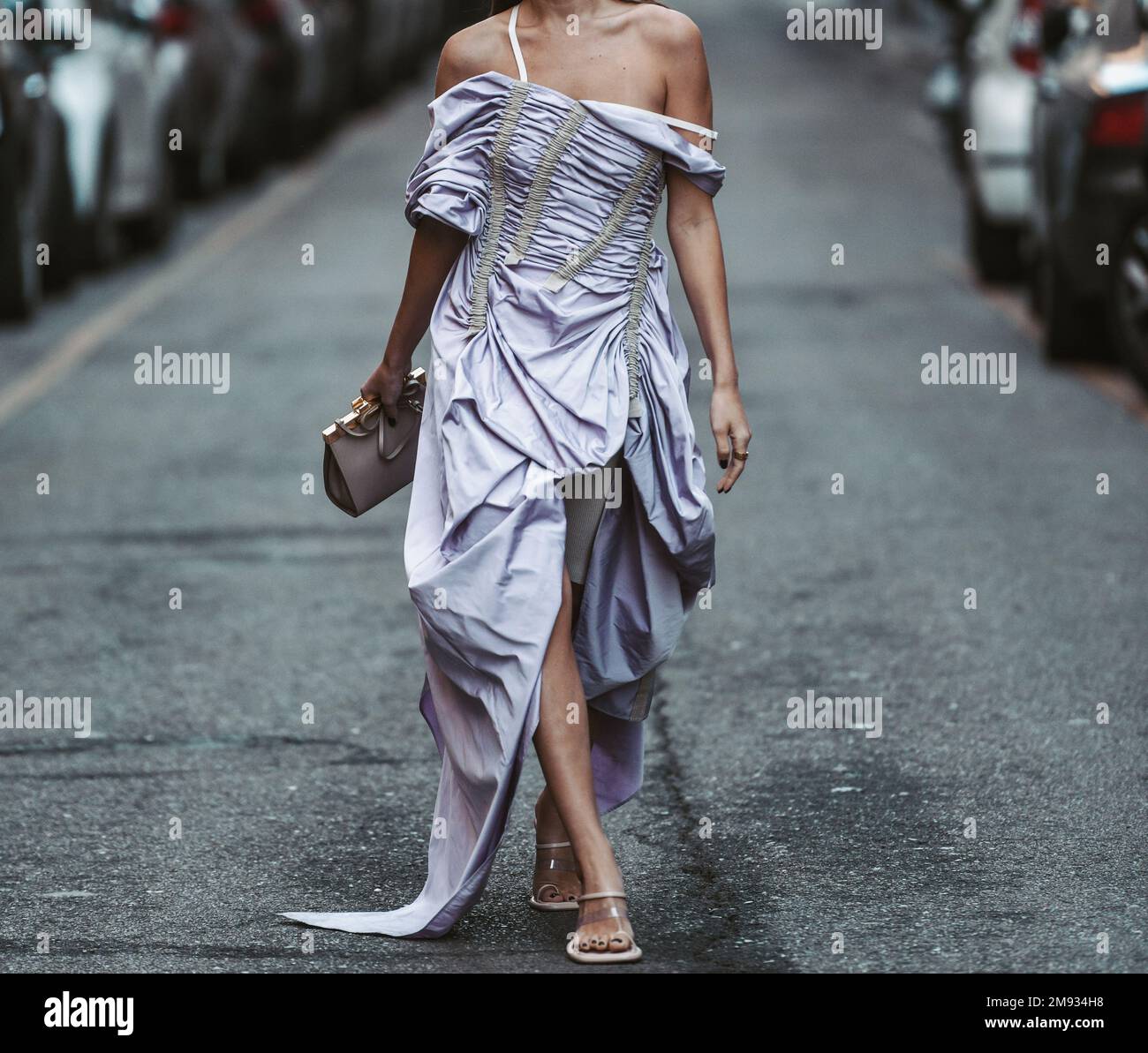 Milan, Italy - February 25, 2022: Anonymous woman in fancy dress and ...