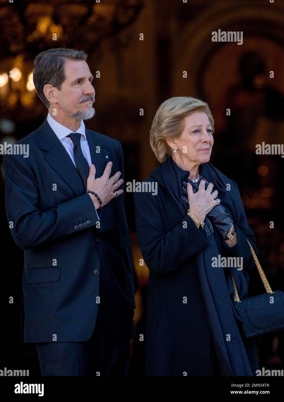 Queen Anne Marie and Crown Prince Pavlos of Greece arrive at the ...
