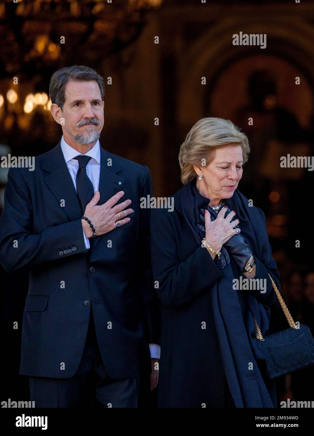 Queen Anne Marie and Crown Prince Pavlos of Greece arrive at the ...