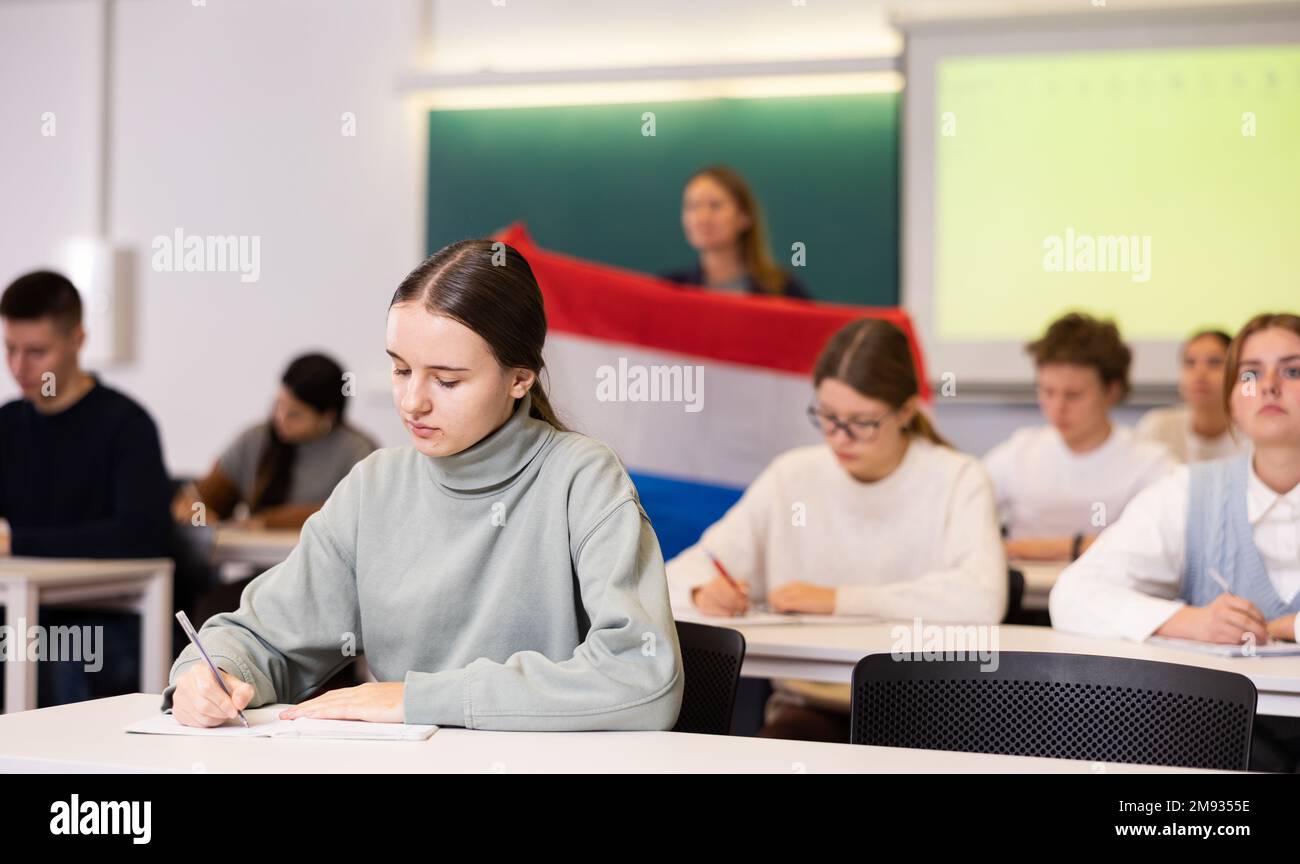 Geography lesson in school class - teacher talks about Netherlands ...