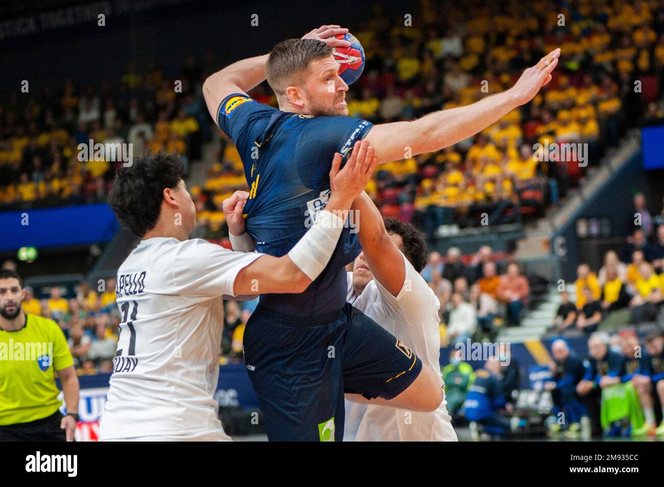 Gothenburg, Sweden. 16th Jan 2023. Niclas Ekberg of Sweden in action vs players of Uruguay ...