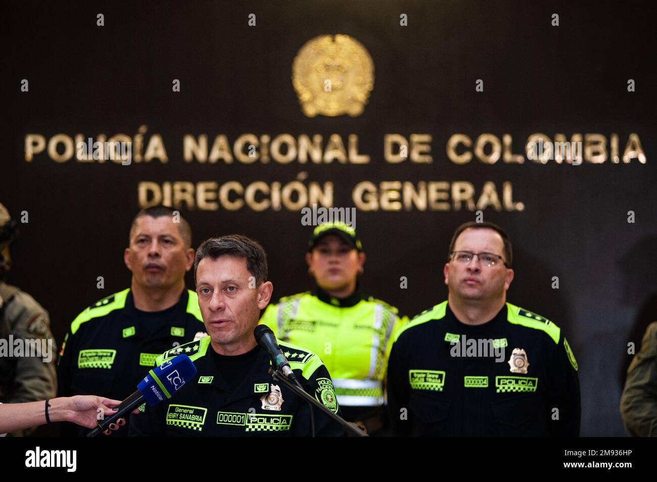 Colombian police General Henry Sanabria gives a press conference in ...