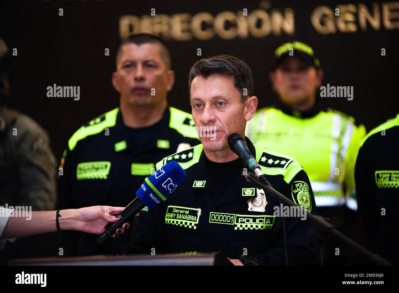 Colombian police General Henry Sanabria gives a press conference in ...