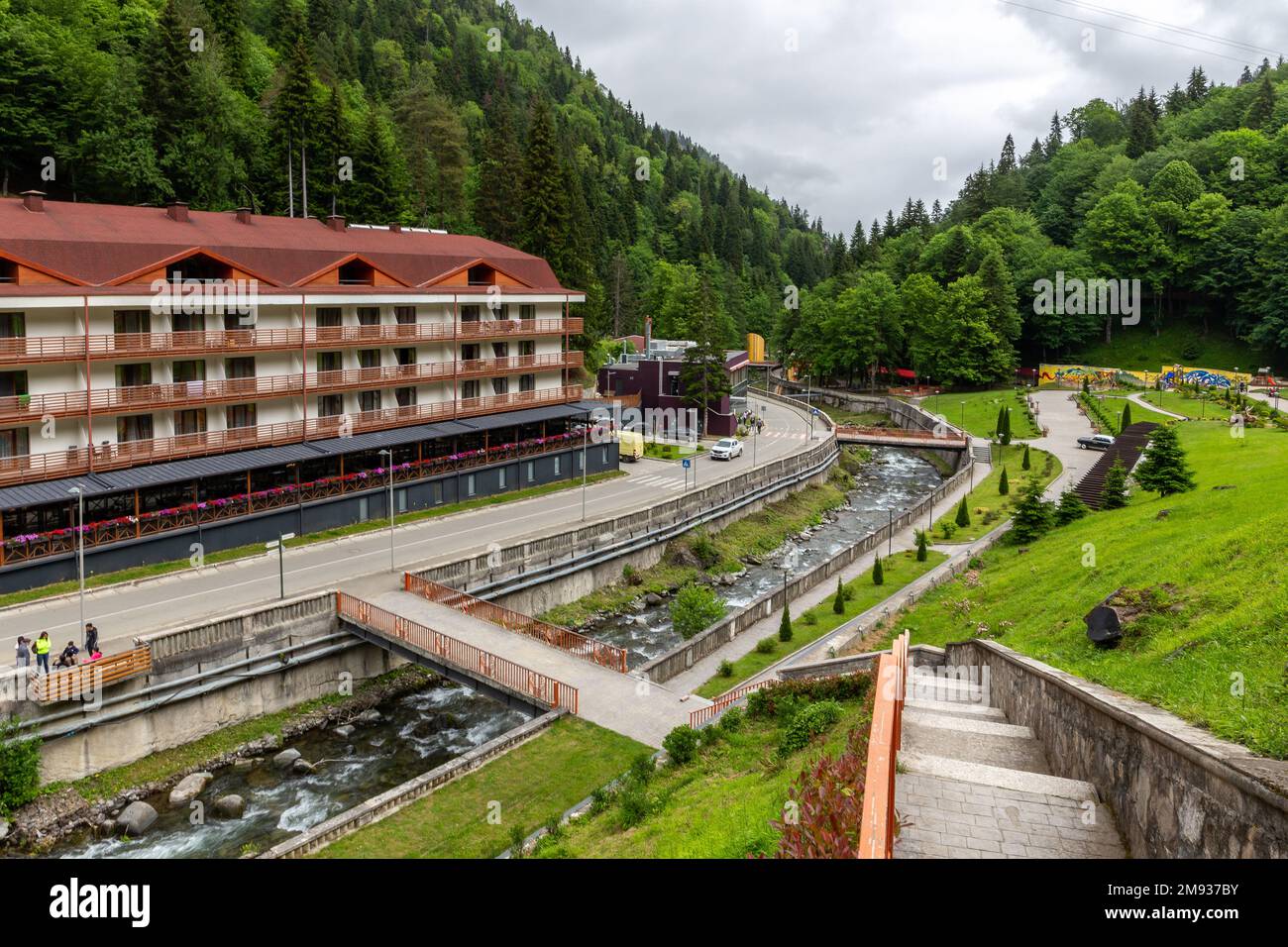 Health resort Sairme in Lesser Caucasus mounatins with natural thermal ...