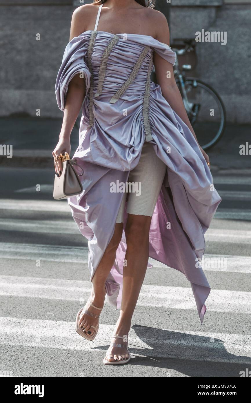 Milan, Italy - February 25, 2022: Anonymous woman in fancy dress and ...