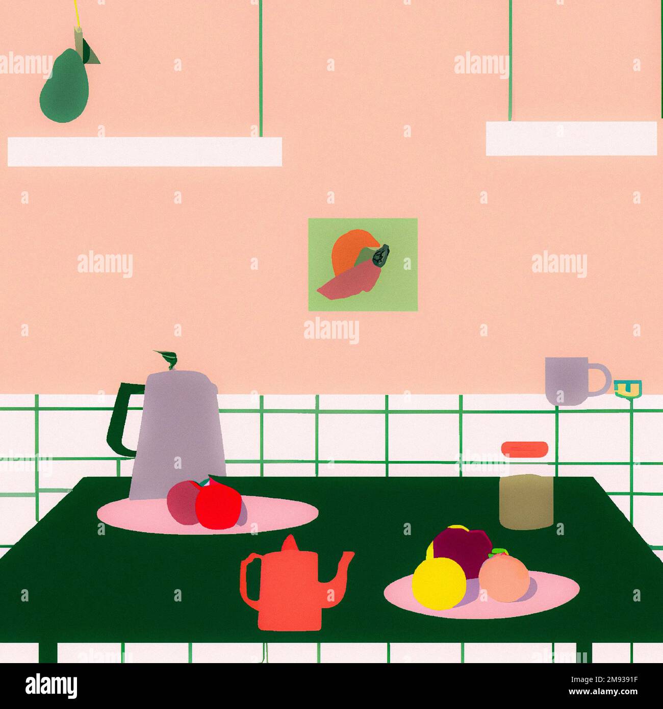 A cute cartoon styled minimalistic kitchen interior design Stock Photo ...