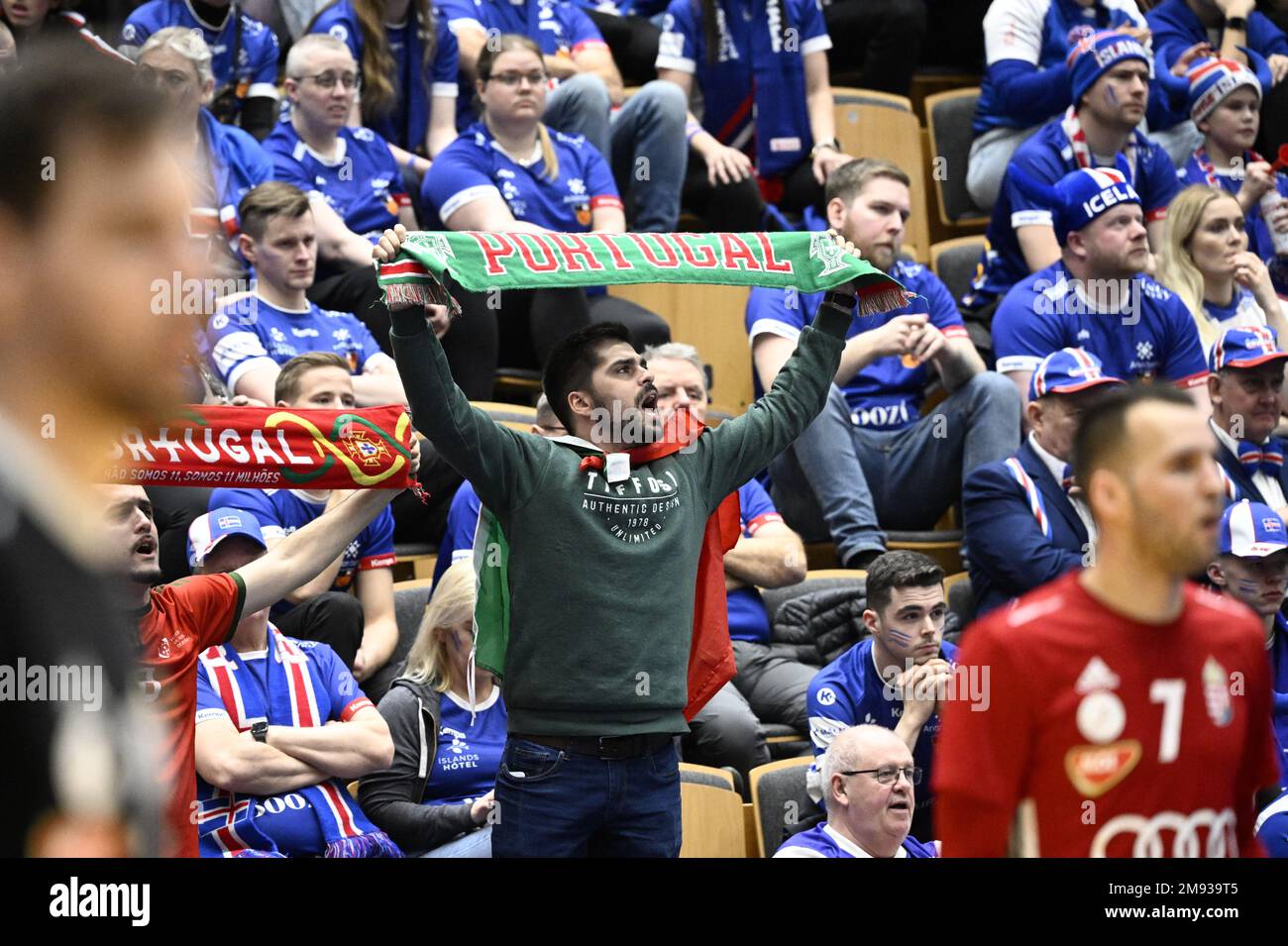 KRISTIANSTAD, SWEDEN 20230116Portuguese fans during Monday's handball ...