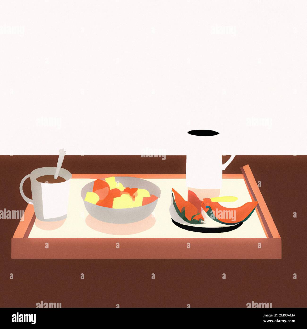 An abstract illustration painting of a fresh morning breakfast on a ...