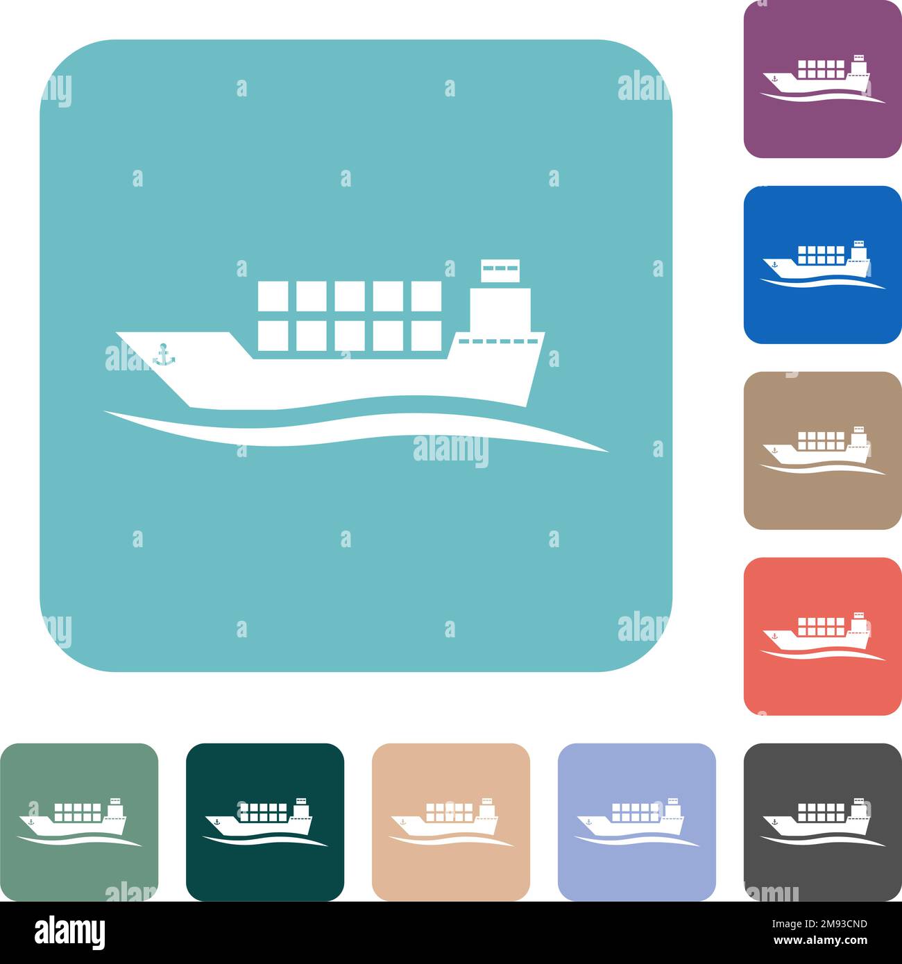 Freighter with wave white flat icons on color rounded square ...