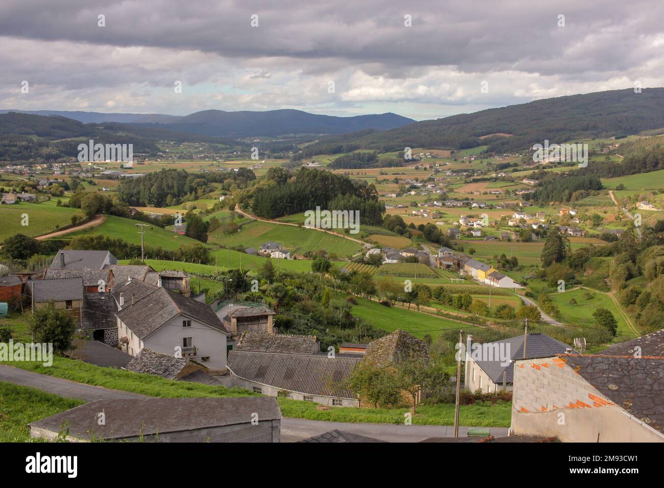 a view of a very fertile valley in Galicia, the Lourenza Valley Stock ...