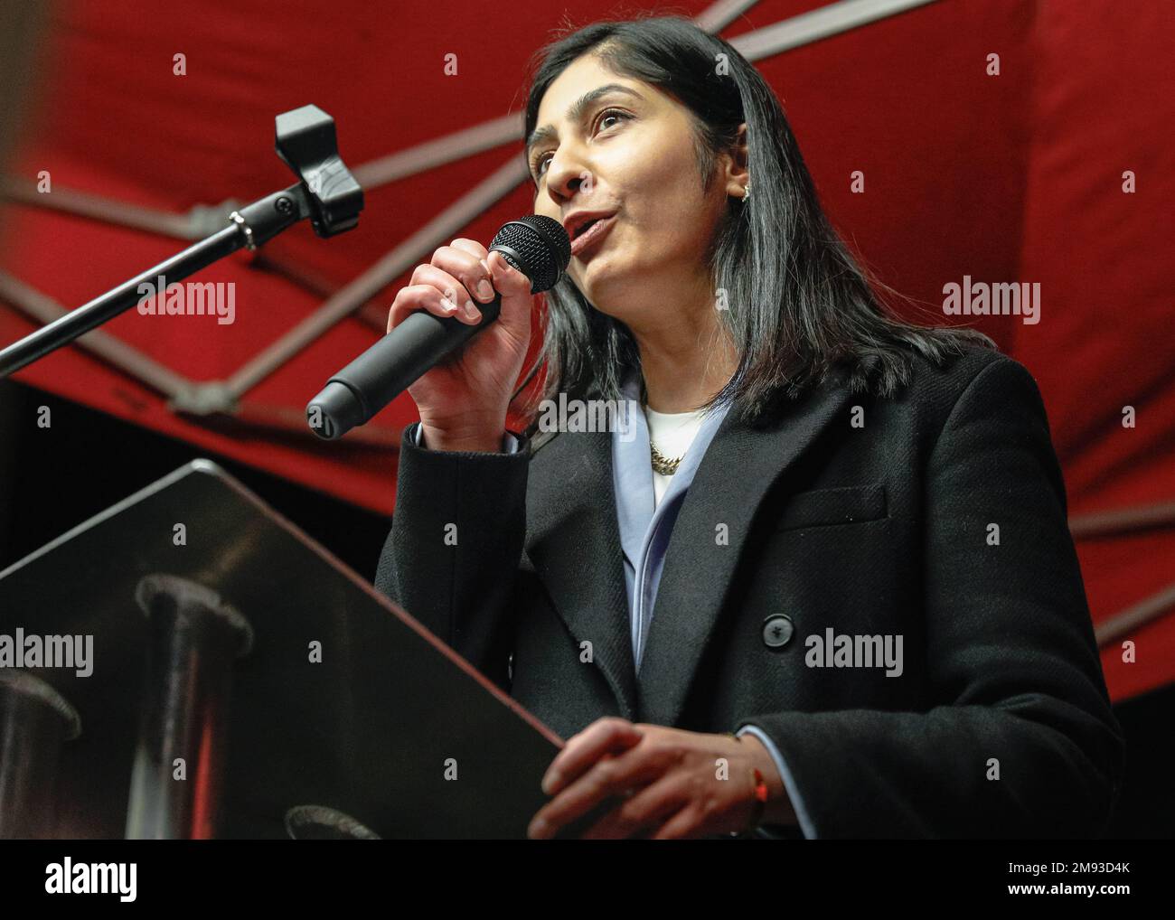 London, UK. 16th Jan, 2023. Zarah Sultana, Labour MP, speaks ...