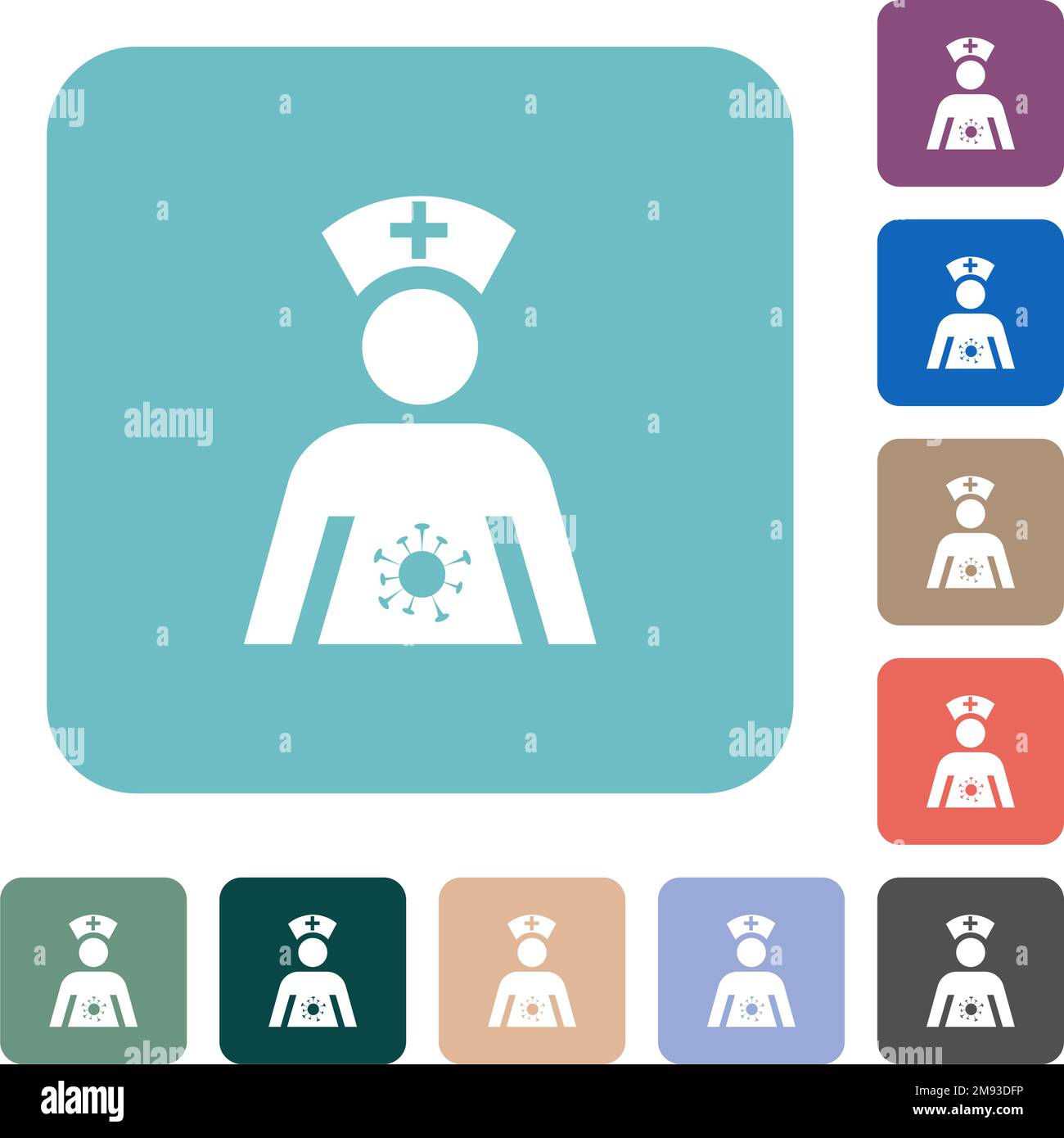 Covid nurse with mask white flat icons on color rounded square ...