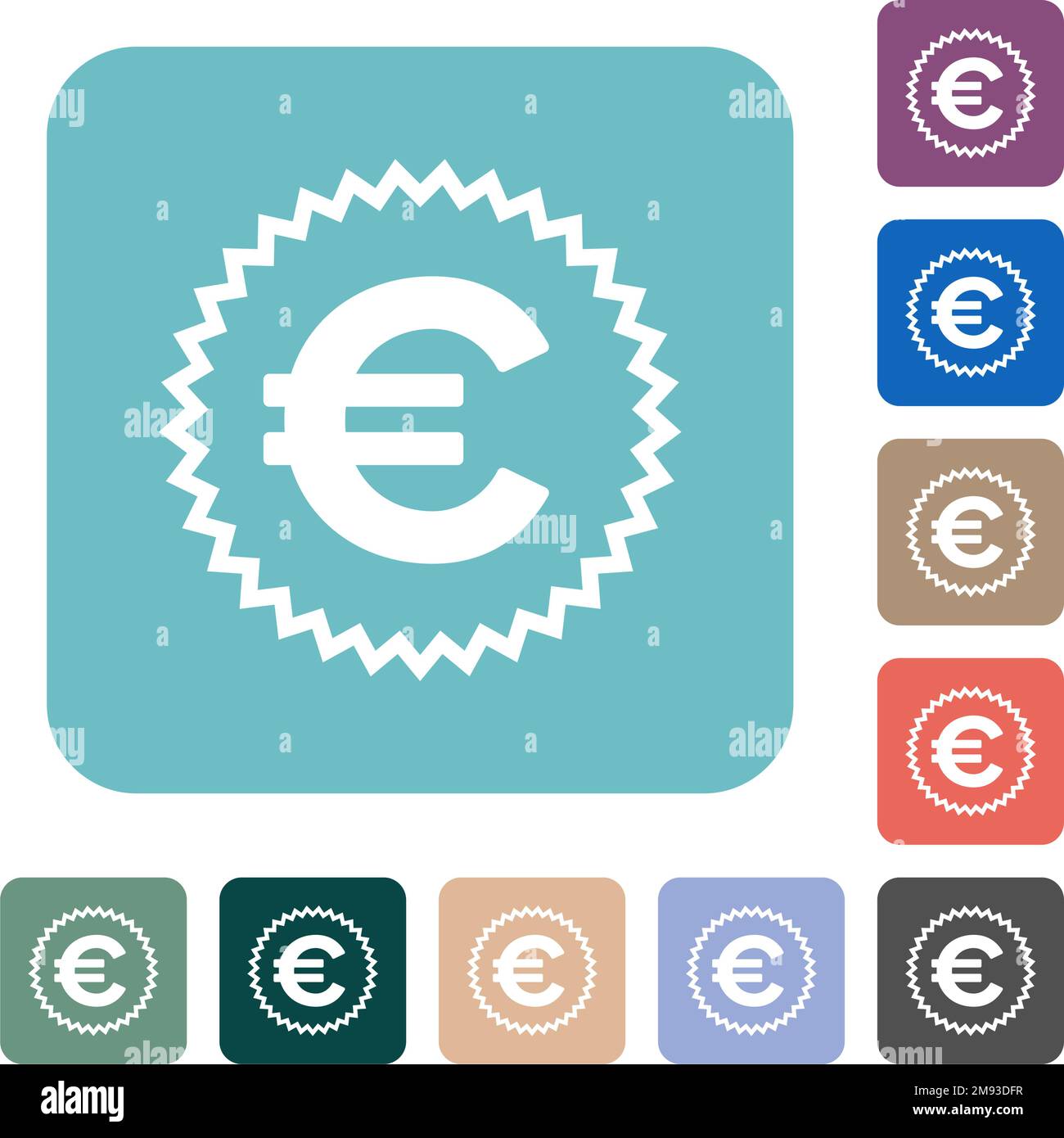 European Euro sticker alternate white flat icons on color rounded ...