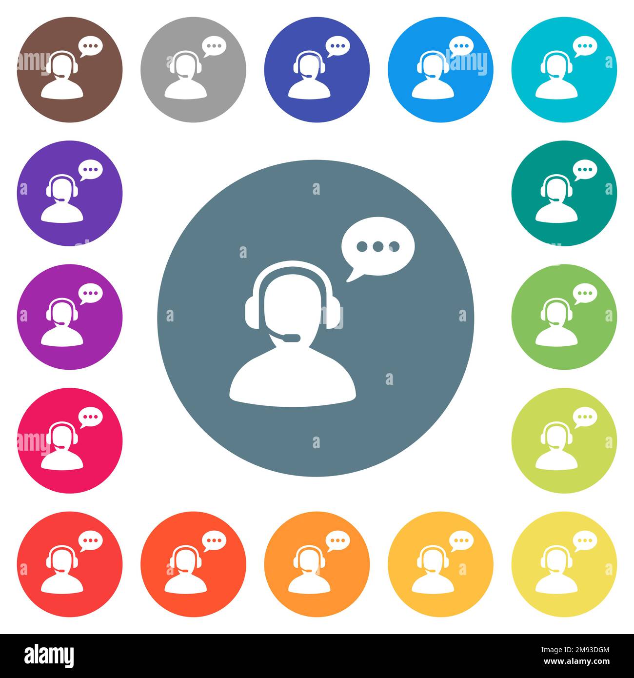 Talking operator active solid flat white icons on round color ...