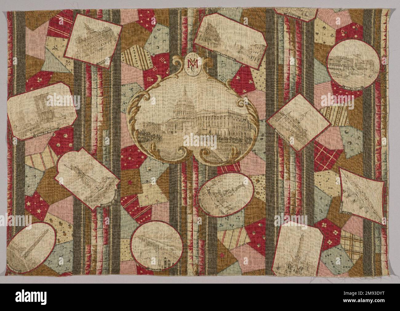 Textile Depicting Brooklyn Bridge, Statue of Liberty and Various Cities ...