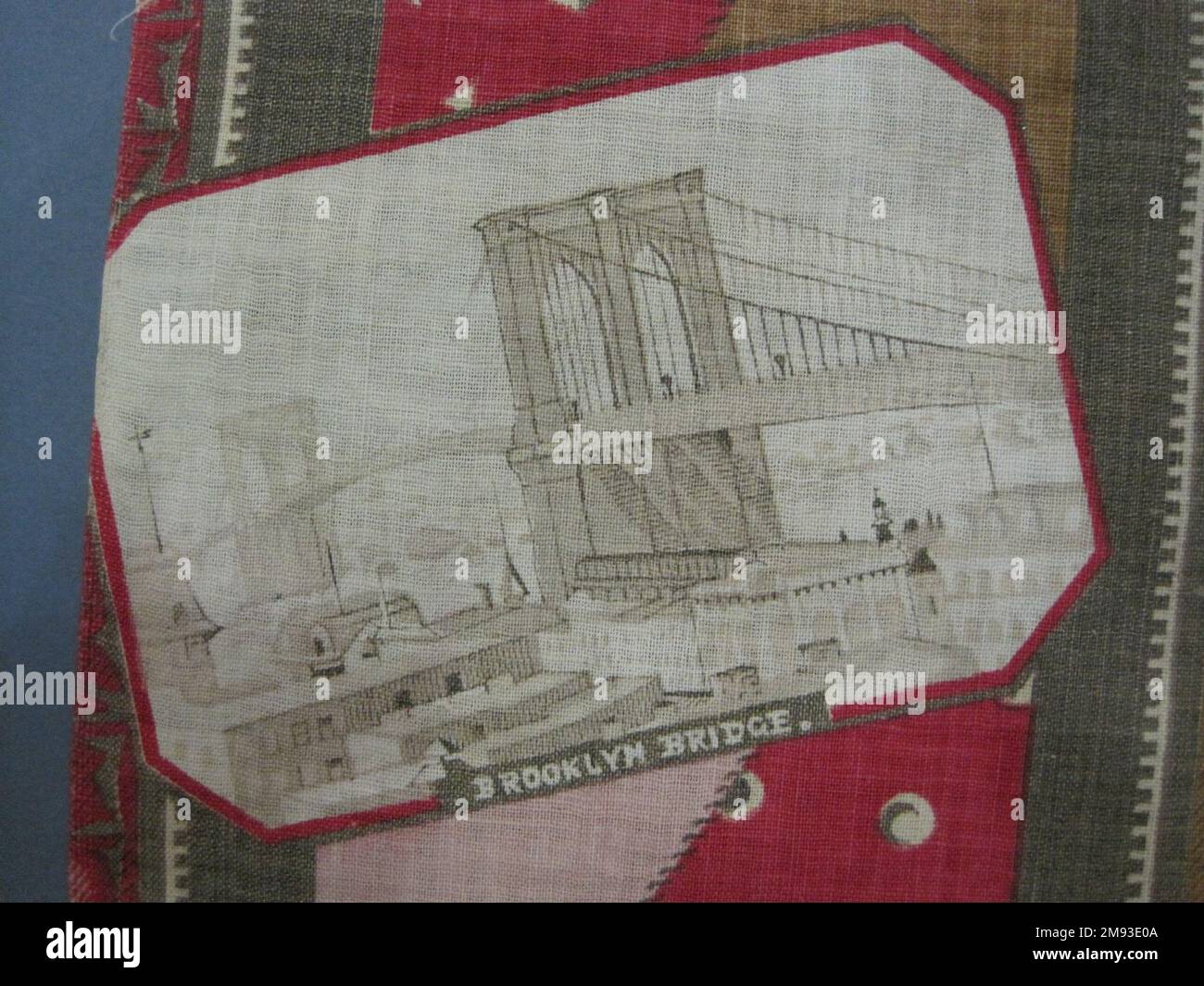 Textile Depicting Brooklyn Bridge, Statue of Liberty and Various Cities ...