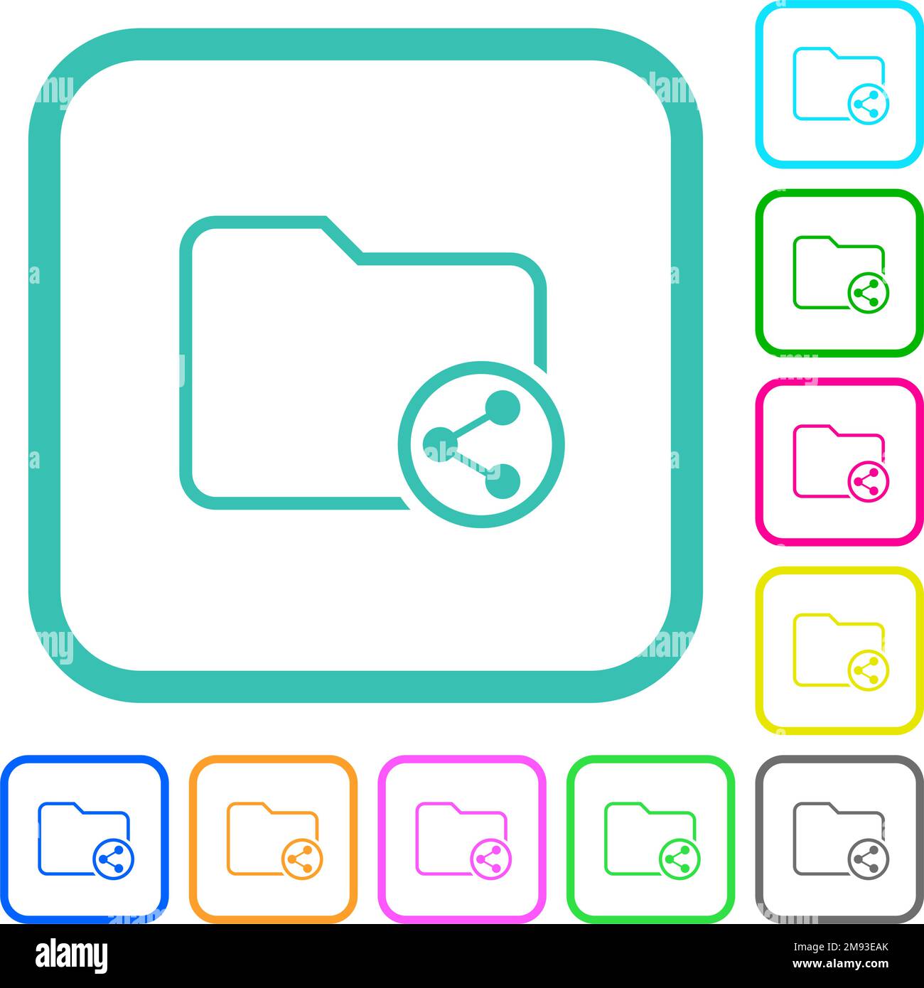 Directory share outline vivid colored flat icons in curved borders on ...